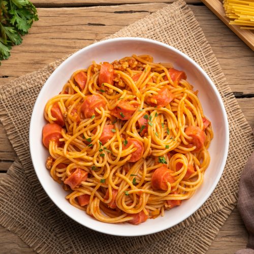 Hot Dog Spaghetti Recipe with Licious frankfurters!